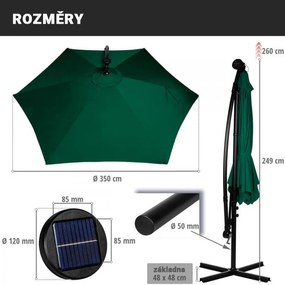 STILISTA Zahradní LED slunečník s kličkou, 350 cm, zelený