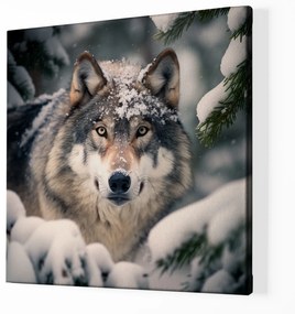 Obraz na plátně - Vlkova tajná skrýš ve sněžném lese FeelHappy.cz Velikost obrazu: 80 x 80 cm