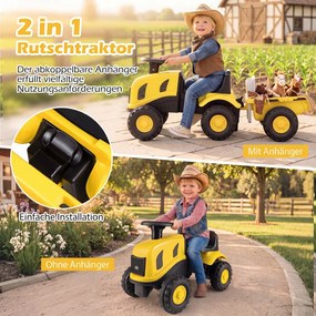 Costway Dětský traktor s přívěsem, klaksonem a ergonomickou sedačkou, 2-in