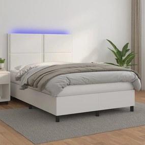 Box spring postel s matrací a LED bílá 140x200 cm umělá kůže,  3135886