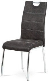 Jídelní židle, potah šedá látka COWBOY v dekoru vintage kůže, bílé prošití, kovo - HC-486 GREY3