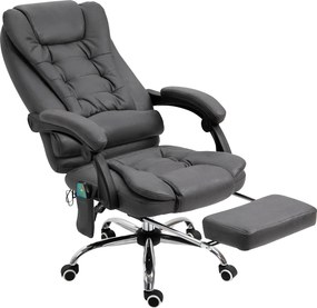 Kancelářská židle Vinsetto s masážní a vyhřívací funkcí, ergonomická, 6 masážních bodů, podnožka, dálkové ovládání, polyester, 65 x 160 x 104 cm, šedá