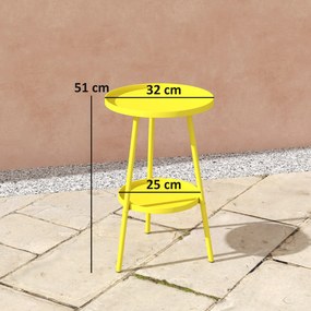 Outsunny Malý Kolečkový Boční Stolek se Dvěma Paterami, Zahradní Stolek, pro Terasu, Obývací Pokoj, Balkon, Kov, Žlutý