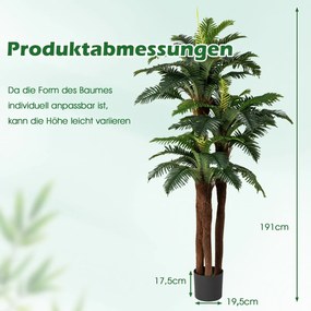 Costway Sada 2 umělých palem s nastavitelnými listy a 3 Skutečné kmeny a mechová