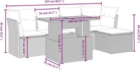 6dílná zahradní sedací souprava s poduškami šedá polyratan 3275468