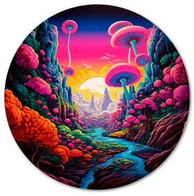 Kulatý obraz Barevná země - psychedelické údolí v intenzivních barvách