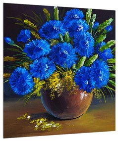 Obraz modrých květů ve váze (40x40 cm)