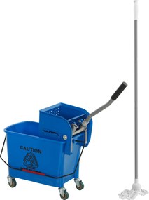 HOMCOM kyblík na vytírání s ždímacím zařízením, přepážkou na oddělení vody a kolečky, objem 20 l pro domácí úklid, 45x26,5x70 cm, modrý