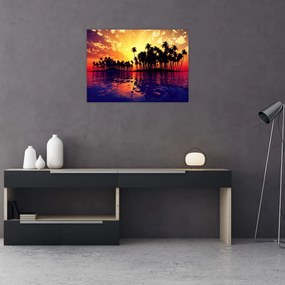 Skleněný obraz ostrovu při západu slunce (70x50 cm)