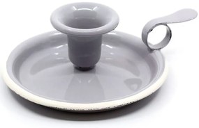 Šedý smaltovaný svícen Grey dot více antik - Ø 13*6cm