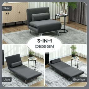 HOMCOM Skládací křeslo s funkcí postele, skládací polohovací křeslo v sametovém stylu, nastavitelná opěradla, 75 x 70 x 75 cm, tmavě šedá