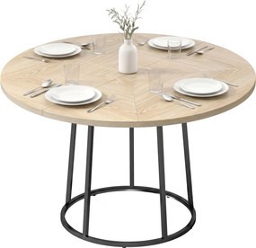 HOMCOM Kulatý jídelní stůl pro 4–6 osob, Ø 120 x 75 cm, kuchyňský stůl s kuželovou kovovou konstrukcí, přírodní dřevo