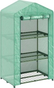 Outsunny zahradní skleník se 3 úrovněmi, rolovací dveře, kovový rám, PE kryt odolný proti UV záření, 69 x 49 x 125 cm, zelený