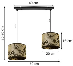 Závěsné svítidlo WERONA 1, 2x černé/zlaté textilní stínítko se vzorem
