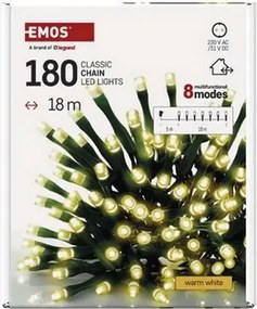 Vánoční osvětlení EMOS D4AW24 180LED řetěz 18m teplá bílá programy s časovačem