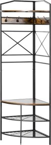 HOMCOM hranatý stojan na oblečení s lavicí a botníkem v industriálním stylu, 50 x 183 cm, hnědá