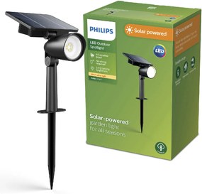 Philips ashlyn venkovní solární zemní led reflektor 1,4 w, 150 lm, 2700 k, ip44, černý