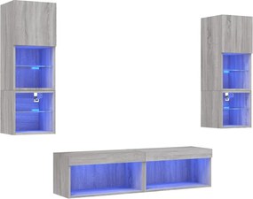 6dílná obývací stěna s LED šedá sonoma kompozitní dřevo 3216620