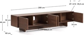 Tmavě hnědý TV stolek v dekoru ořechu 200x46x40 cm Norlen – Kave Home