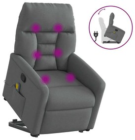 Zvedací masážní polohovací křeslo tmavě šedé textil 3303043