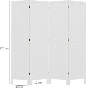 HOMCOM Dřevěné Předěly do Interiéru Skládací 4 Panely Dřevo 160 x 170 cm Bílá
