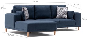 Hanah Home Rohová pohovka FRANZ tmavě modrá levá 825BLC1395