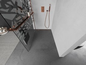 Mexen Kioto+, sprchová zástěna s poličkou a držákem na ručníky 110 x 200 cm, 8mm čiré sklo vzor bílý, profil růžové zlato, 800-110-121-60-85
