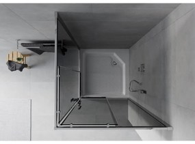 Mexen Rio, čtvercový sprchový kout s posuvnými dveřmi 90 x 90 cm, 5mm šedé sklo, chromový profil + bílá vysoká vanička Rio, 860-090-090-01-40-4510