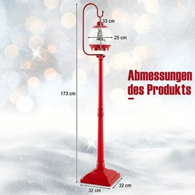 Costway Osvětlená vánoční pouliční lampa 173 cm červená vánoční lucerna