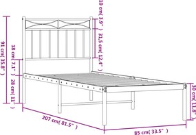 vidaXL Kovový rám postele s čelem 80 x 200 cm [373731] Barva: Černá