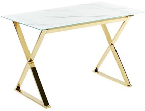 Jídelní stůl s mramorovým efektem 120 x 70 cm bílý/zlatý ATTICA Beliani