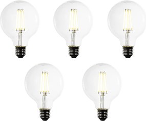 Sada 5 LED žárovek E27 G95 čirá 3,8W 806 lm 3000K