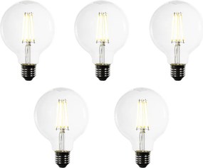Sada 5 LED žárovek E27 G95 čirý filament 3.8W 806 lm 3000K