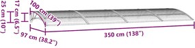 Stříška nad dveře šedá 350 x 100 cm polykarbonát 153595