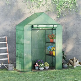 Outsunny polytunelový skleník Walk-in zahradní přístřešek se 6 policemi, skleník pro rostliny, s rolovacím vchodem, zelený| Aosom