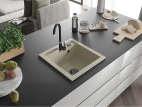Mexen Vito, granitový dřez 520x490x210 mm, 1-komorový, béžová s černým sifonem, 6503521000-69-B