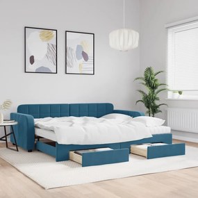 Válenda s přistýlkou a zásuvkami modrá 90 x 200 cm samet 3197000