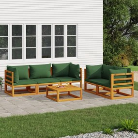 vidaXL 6dílná zahradní sedací souprava podušky masivní dřevo [3155255] Barva polštáře: Zelená