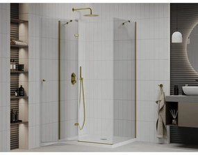 Mexen Roma sprchový kout s otočnými dveřmi 70 x 90 cm, Průhledné, Zlatá + sprchová vanička Flat - 854-070-090-50-00-4010