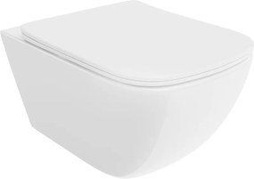 Mexen Timo, závěsná WC mísa 555x370x335 mm, Rimless Tornádo + WC sedátko z duroplastu, bílá lesklá, 30650200T