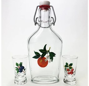 Výrobce po 1 ks | Sada vector - 1x velká láhev + 2x sklenice na panáky čirá s motivem ovoce | KK03804A