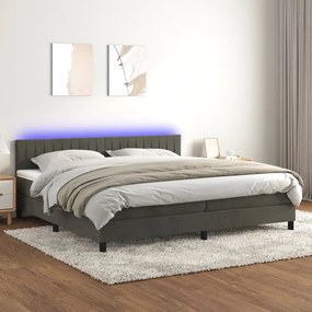 Box spring postel s matrací a LED tmavě šedá 200x200 cm samet