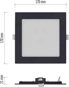 EMOS Černý vestavný LED panel hranatý 170 x 170mm 12,5W CCT Premium ZD2333