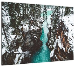 Skleněný obraz - horská řeka v zimě (70x50 cm)