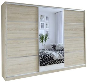 Nejlevnější nábytek Šatní skříň LITOLARIS 280 se zrcadlem, se 6 policemi, 4 šuplíky a 2 šatními tyčemi, dub sonoma