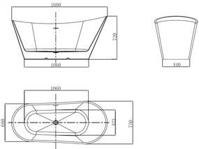 Mexen Dora, volně stojící vana 160 x 75 cm, bílá, měděný matný přepad, 52071607500-65