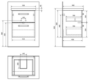 Sapho, VEGA umyvadlová skříňka 51,5x60x43,8 cm, 2xzásuvka, bílá