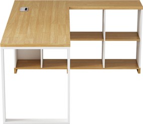 Rohový kancelářský stůl s regálem Houseland Nuvia Home 02 160 cm dub/bílý
