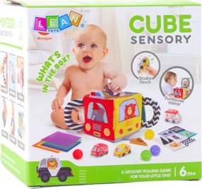 LEAN Toys Měkká senzorická kostka se zrcátkem autíčka a dopravní značky pro miminka