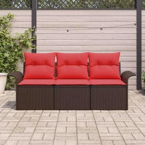 Set pohovek 3 ks 3-Počet míst Hnědá a červená polyratan 3345224